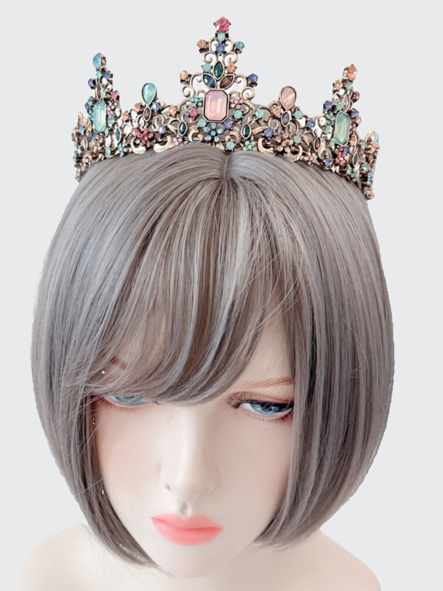 Pastel Color Rainbow Crystal Queen Tiara – Retro Bronze Headband for W ...