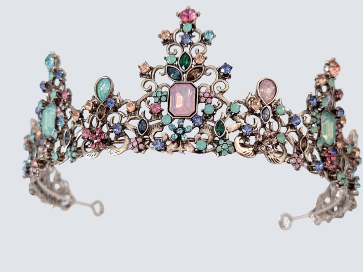 Pastel Color Rainbow Crystal Queen Tiara – Retro Bronze Headband for W ...